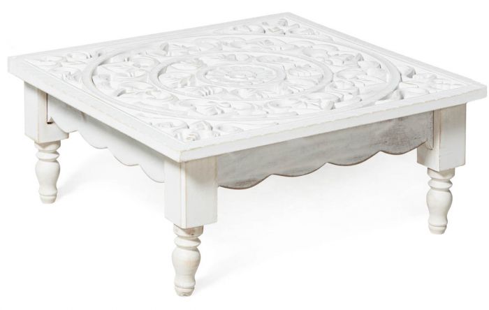BOHO LOW WHITE HAND CARVED TABLE – The Wedding + Event Creators