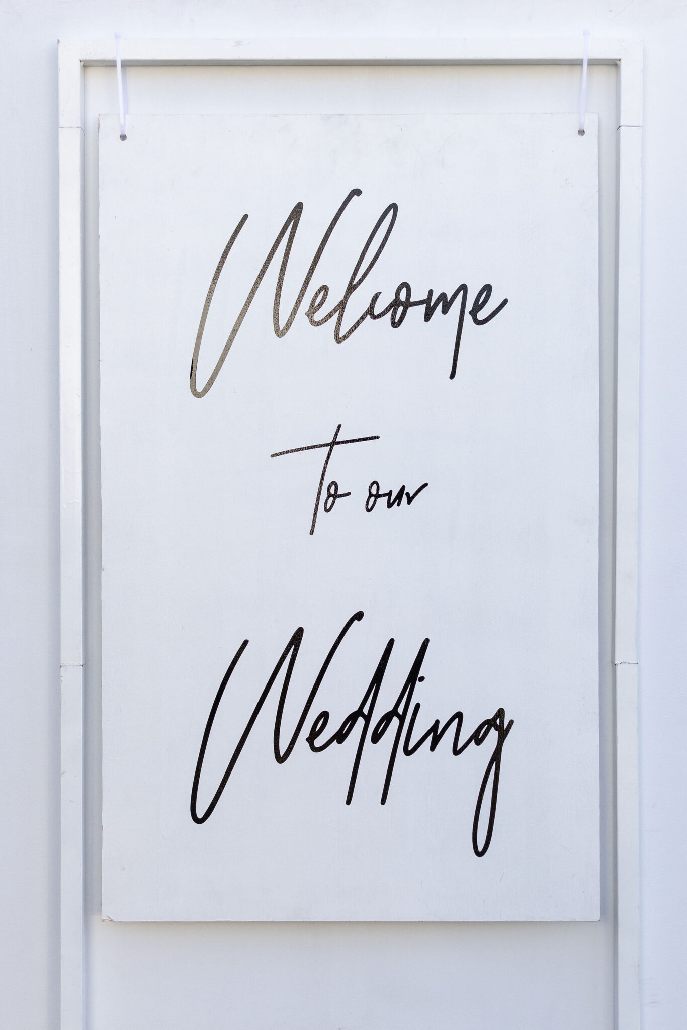 White Welcome Sign - Rectangle with Black Writing - The Wedding Creators