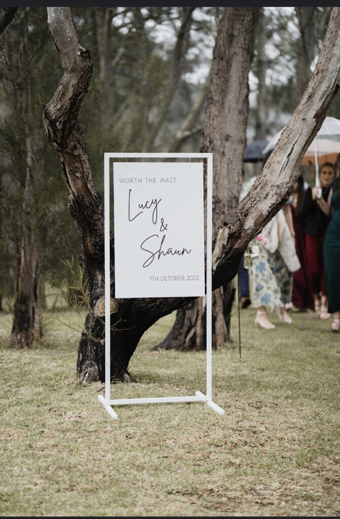 White Signage Frame Stand - The Wedding Creators