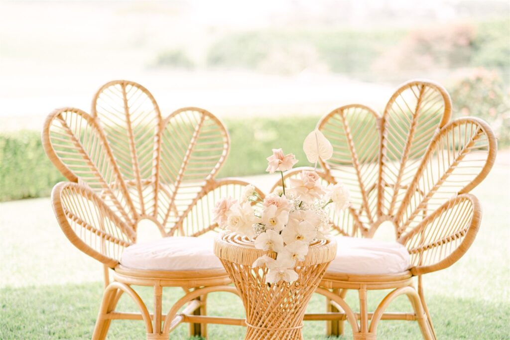 NATURAL BAMBOO RATTAN FLOWER CHAIR - The Wedding Creators